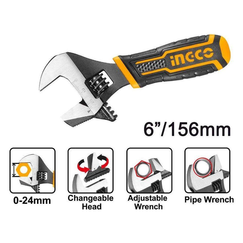 Ingco HADWS088 2-IN-1 Stubby Adjustable Wrench