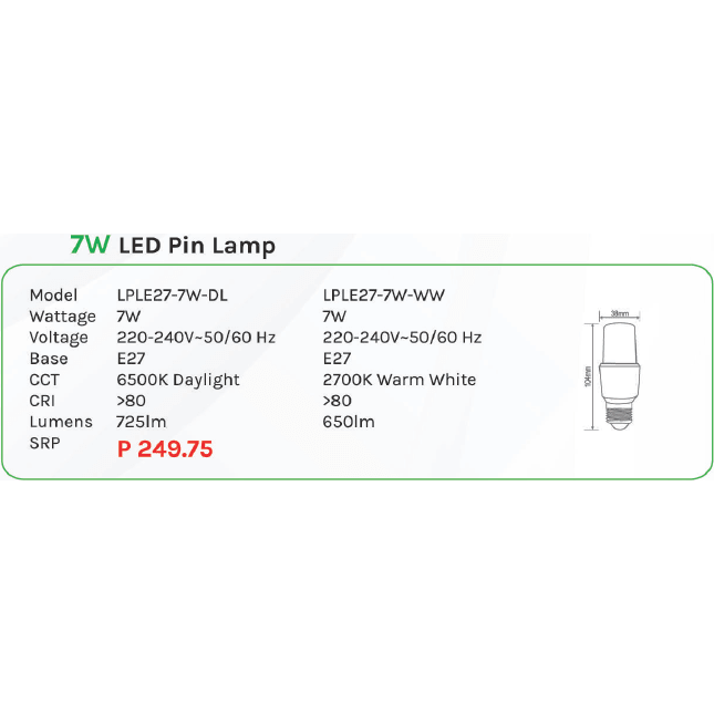 Omni 7W LED Pin Lamp Light E27 – KHM Megatools Corp.