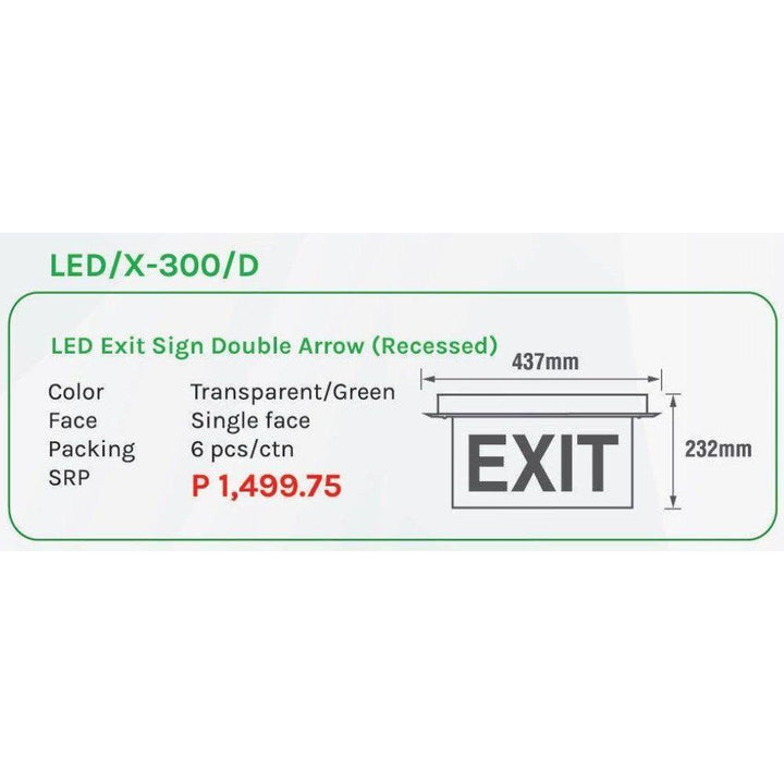 Omni LED X-300 D Exit Sign Double Arrow (Recessed) – KHM Megatools Corp.