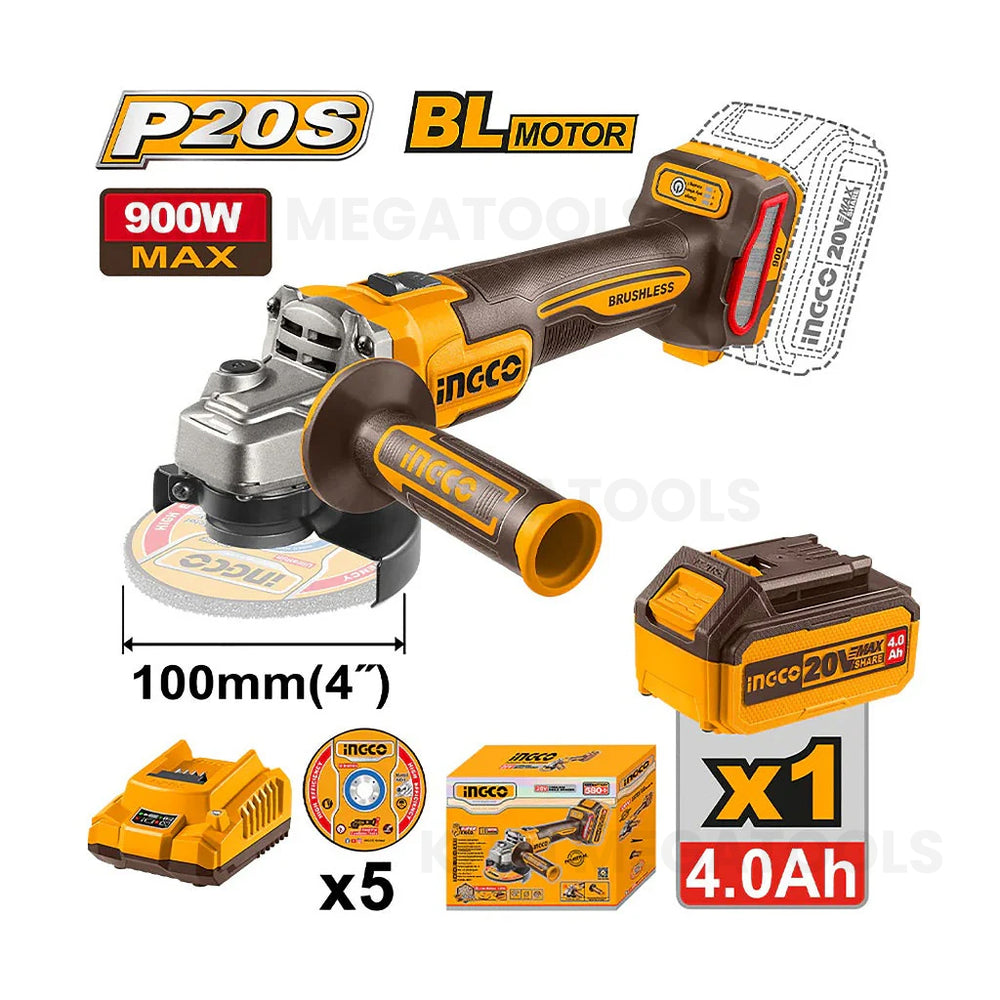 Ingco CAGLI261021 Li-Ion Cordless Angle Grinder 20V – KHM Megatools Corp.