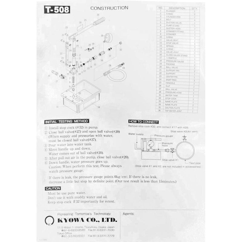 Kyowa T50KP / T-508 Hydraulic Pressure Test Pump