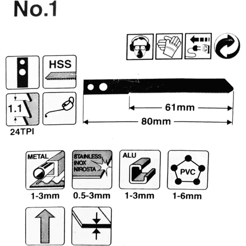 Makita No.1 Jigsaw Blade for Metal (1-3mm) [Makita Type Shank] A-85802