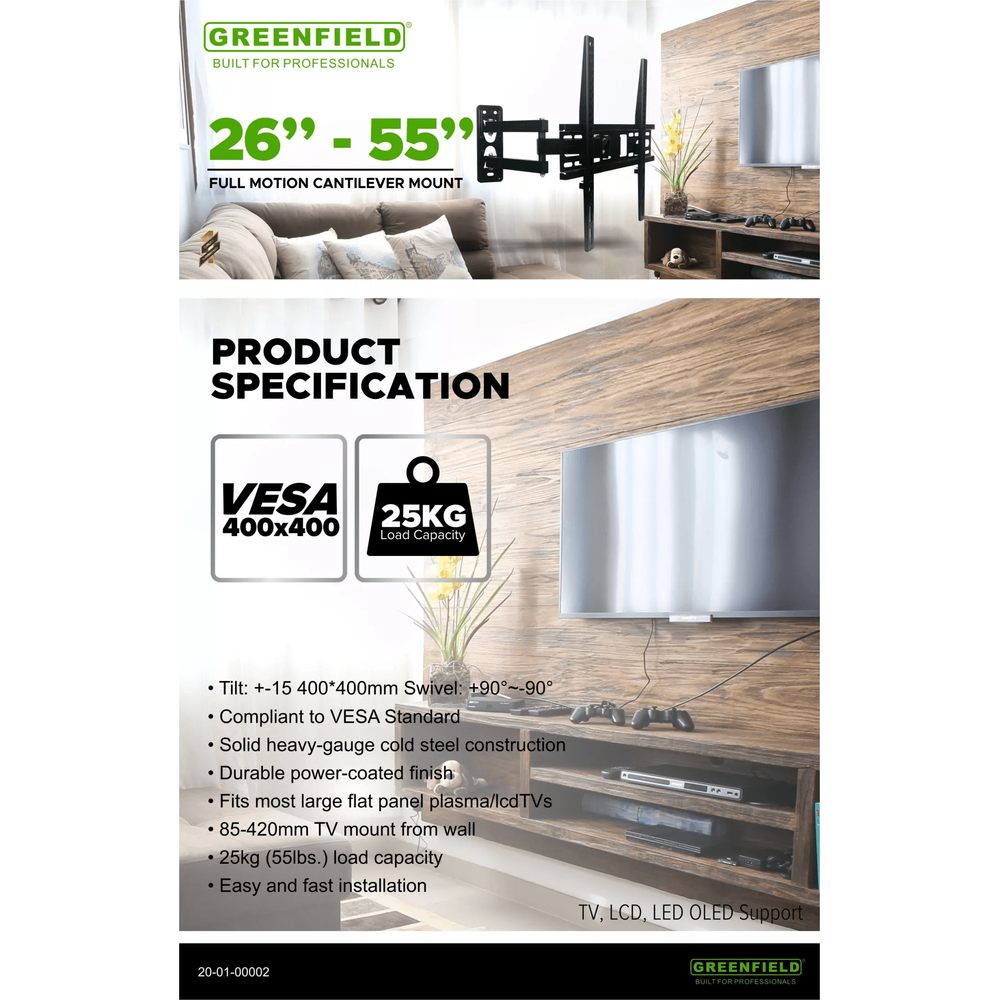 Greenfield MCR-814 Full Motion Cantilever TV Wall Mount Bracket 26" -5